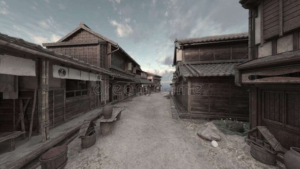 3D Rendering of the Edo Period Streetscape Stock Illustration ...