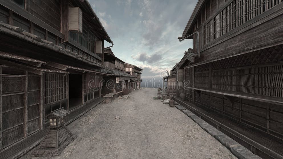 3D Rendering of the Edo Period Streetscape Stock Illustration ...