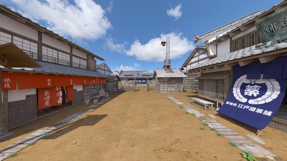 3D Rendering of the Edo Period Streetscape Stock Illustration ...
