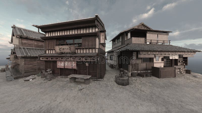 3D Rendering of the Edo Period Streetscape Stock Illustration ...