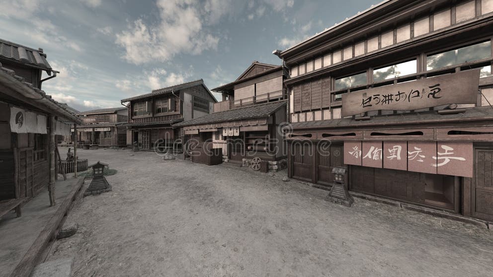 3D Rendering of the Edo Period Streetscape Stock Illustration ...