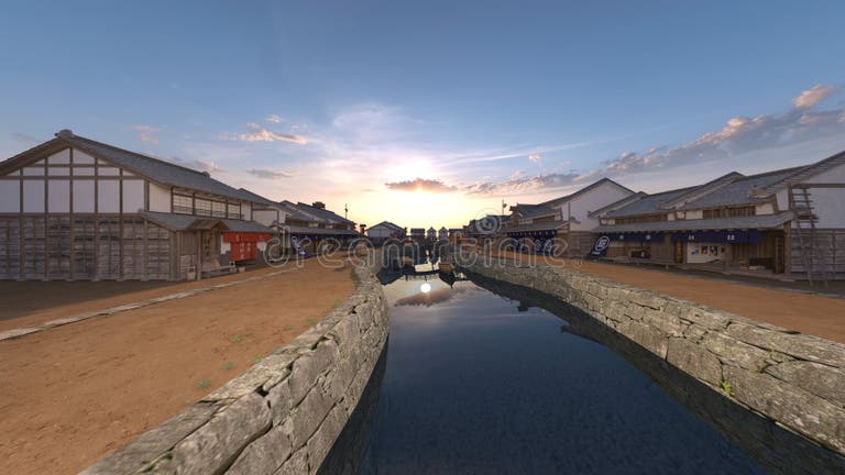 3D Rendering of the Edo Period Streetscape Stock Illustration ...