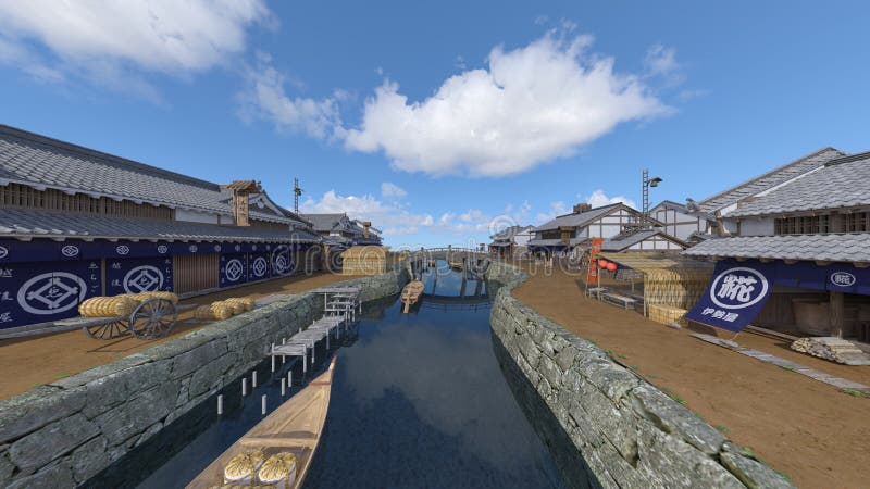 3D Rendering of the Edo Period Streetscape Stock Illustration ...