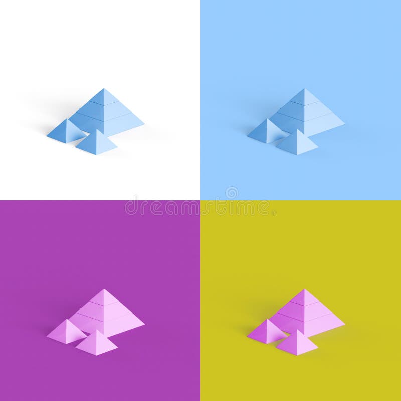 3D Rendering of Egyptian Pyramids Isolated on Colorful Sections Stock ...