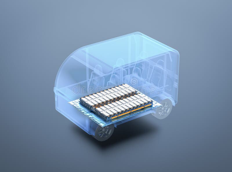 Electric Car Battery with Pack of Battery Cells Module on Platform ...