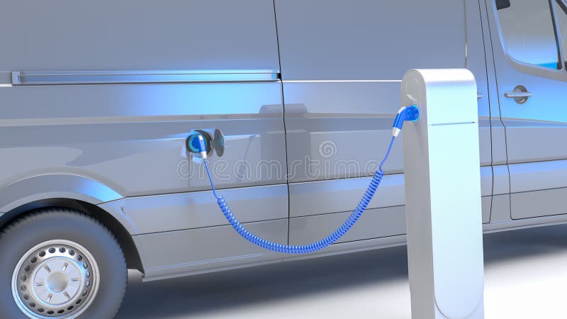Electric Van at Charging Station Gray Stock Illustration - Illustration ...