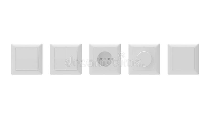 3d Rendering of Electricity Sockets Switches Isolated on a White ...