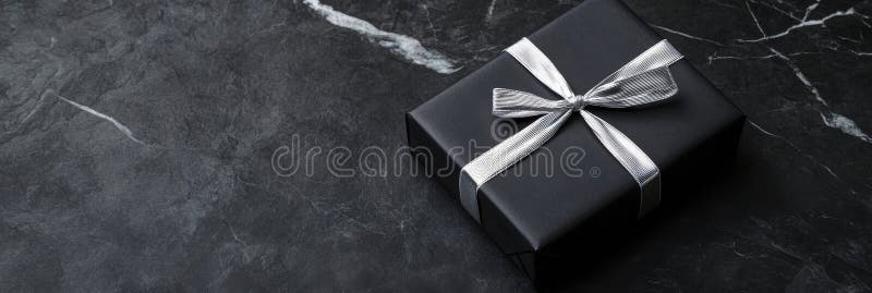 3D Rendering of an Elegant Black and Silver Present on a Dark Dramatic ...