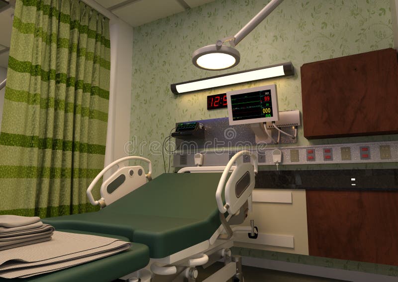 Empty Emergency Room Interior of Modern Clinic 3D Stock Illustration ...
