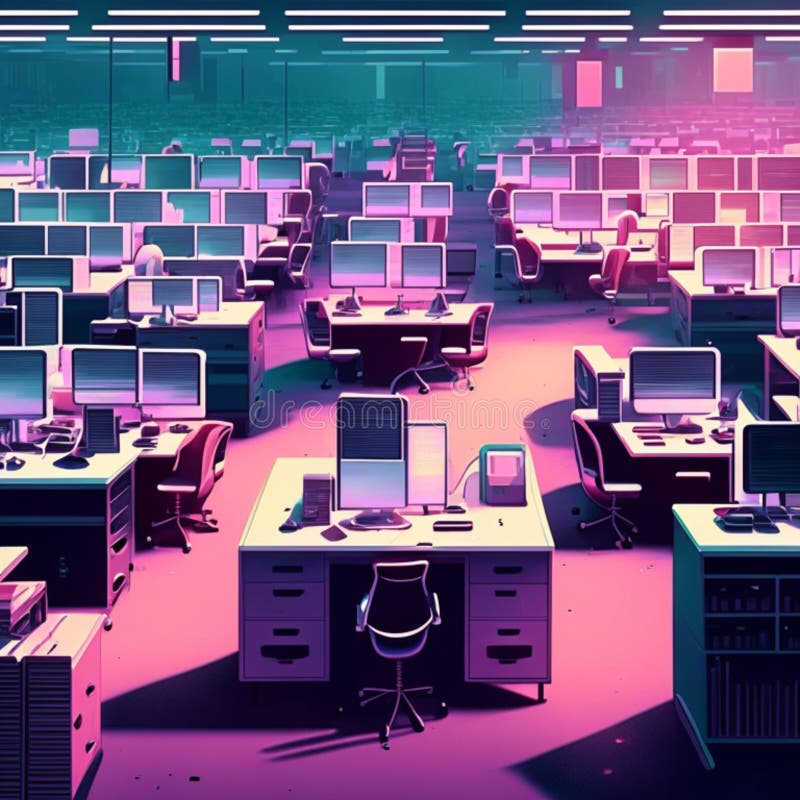 3d Rendering of an Empty Computer Room with a Lot of Computers Generative AI Stock Illustration ...