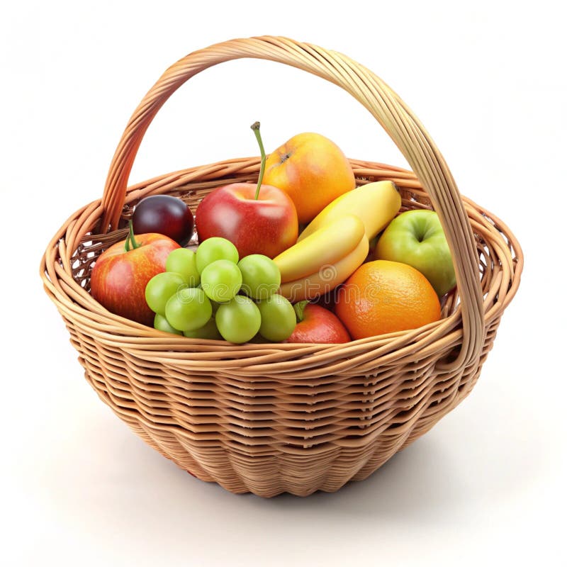 3D Rendering of an Empty Fruit Basket on White Background Stock ...
