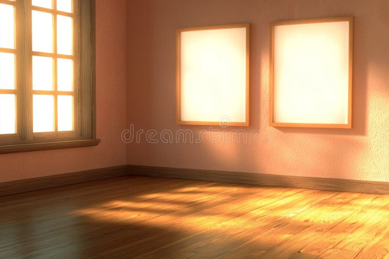 A 3D Rendering of an Empty Gallery Interior with Beige Walls and Empty Frames. Stock ...