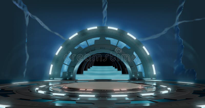 3d Rendering. Empty Light Studio Room Futuristic Sci Fi Big Hall Room ...