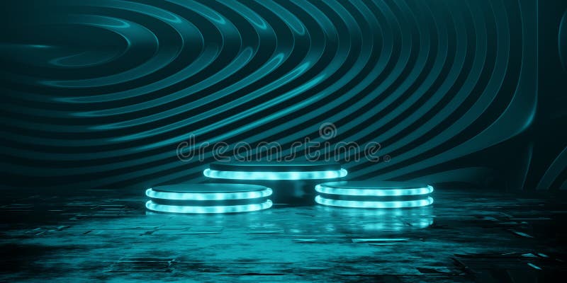 3d Rendering Empty Metal Podium with Blue Neon Light for Product ...