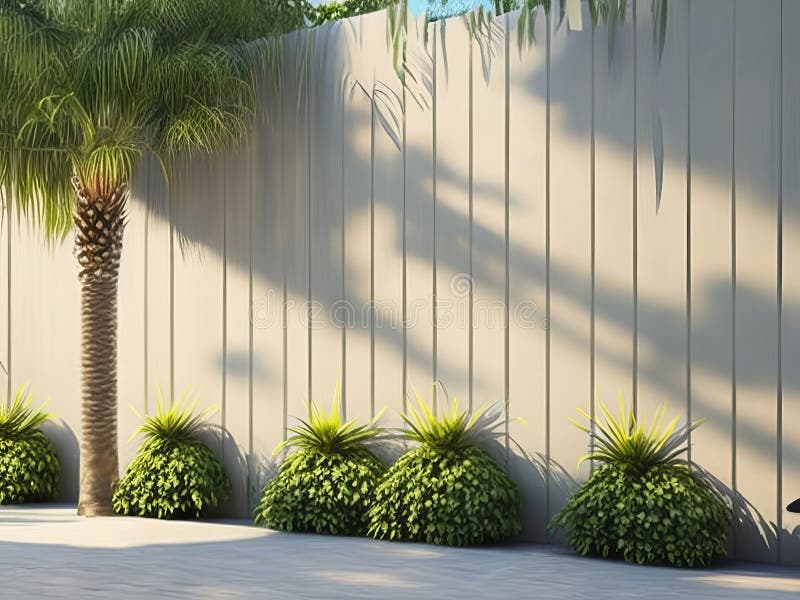 A 3d Rendering of an Empty Outside Wooden Wall with a Tropical-style ...