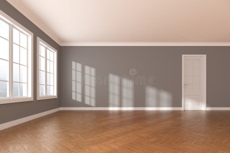 3d Rendering of Empty Room with Dark Wooden Floor and Sun Light Cast ...