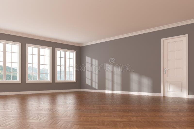 3d Rendering of Empty Room with Dark Wooden Floor and Sun Light Cast ...