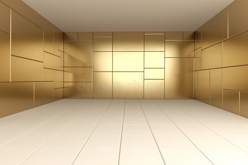 3d Rendering of Empty Room with Golden Wall and Tile Floor. Stock ...