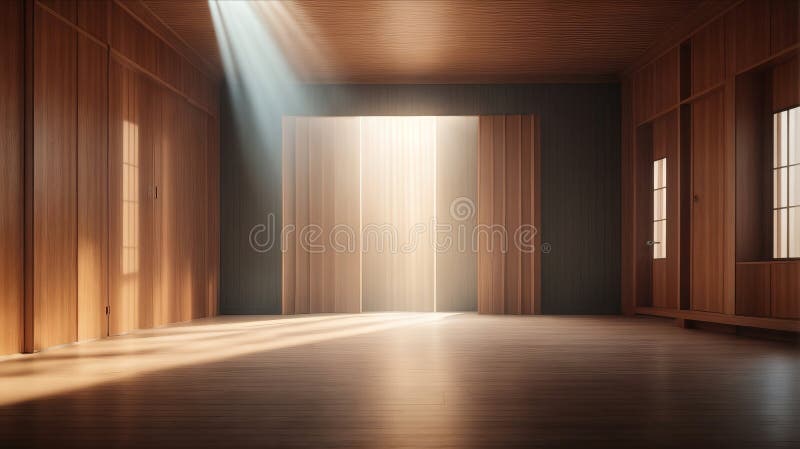 3D Rendering of Empty Room with Light Rays Coming Out from the Ceiling ...