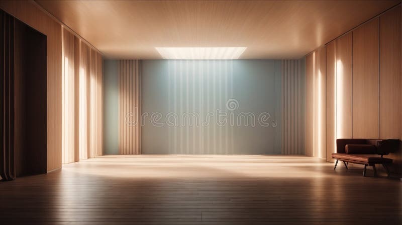 3D Rendering of Empty Room with Light Rays Coming Out from the Ceiling ...