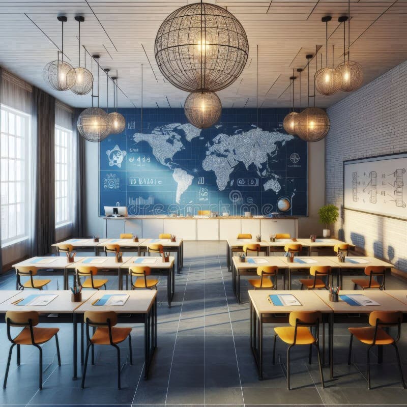 3D Rendering of an Empty School Classroom a Modern Education Concept ...