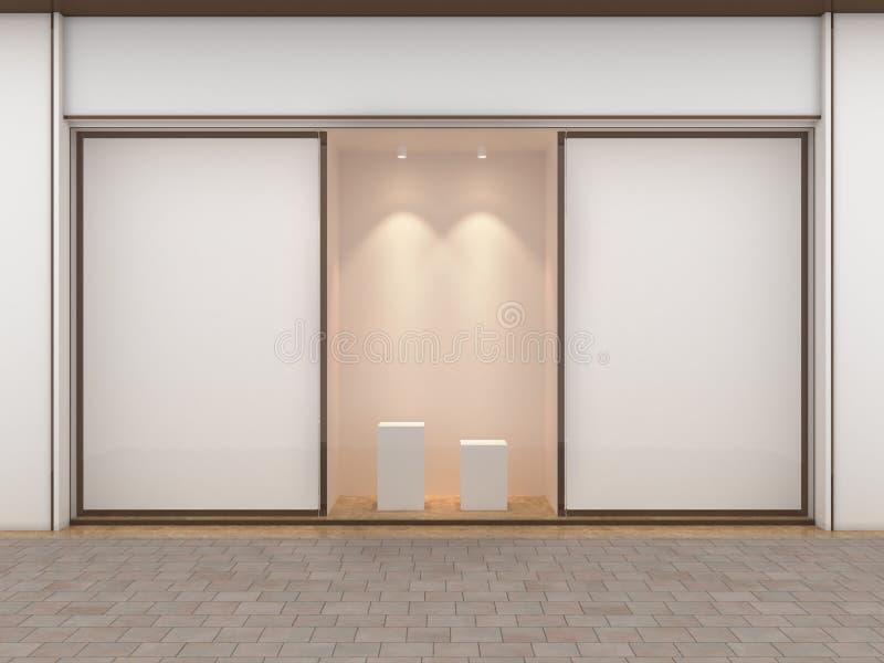 3d Rendering of an Empty Store Window with Two White Platforms and ...