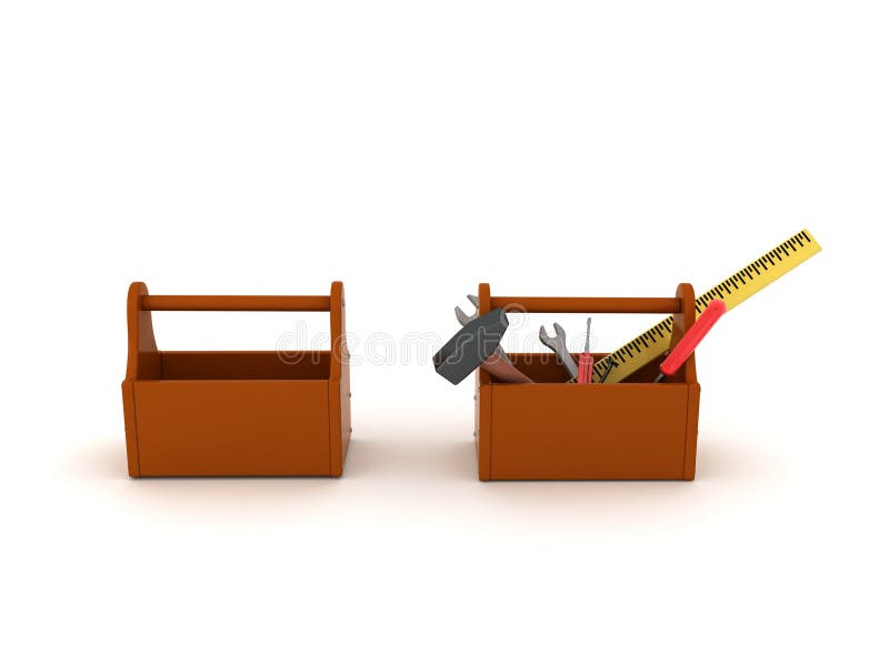 3D Rendering of an Empty Toolbox and One with Tools Stock Illustration ...
