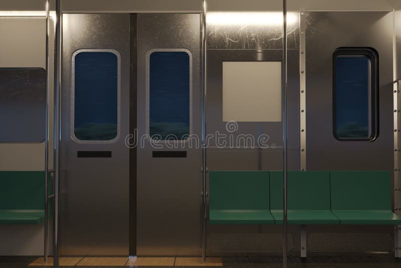 3d Rendering of Empty Train Compartment Driving at Night Stock ...