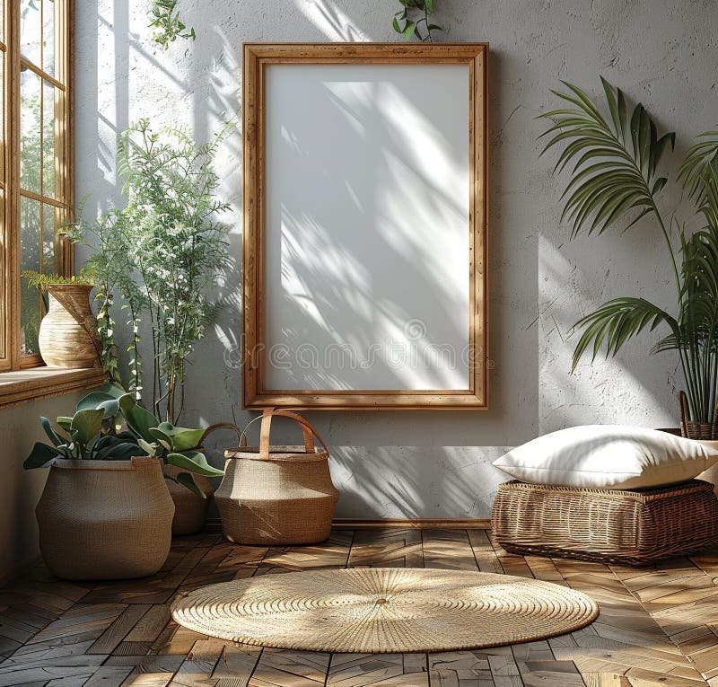 3D Rendering of an Empty Vertical Picture Frame on the Wall Stock ...