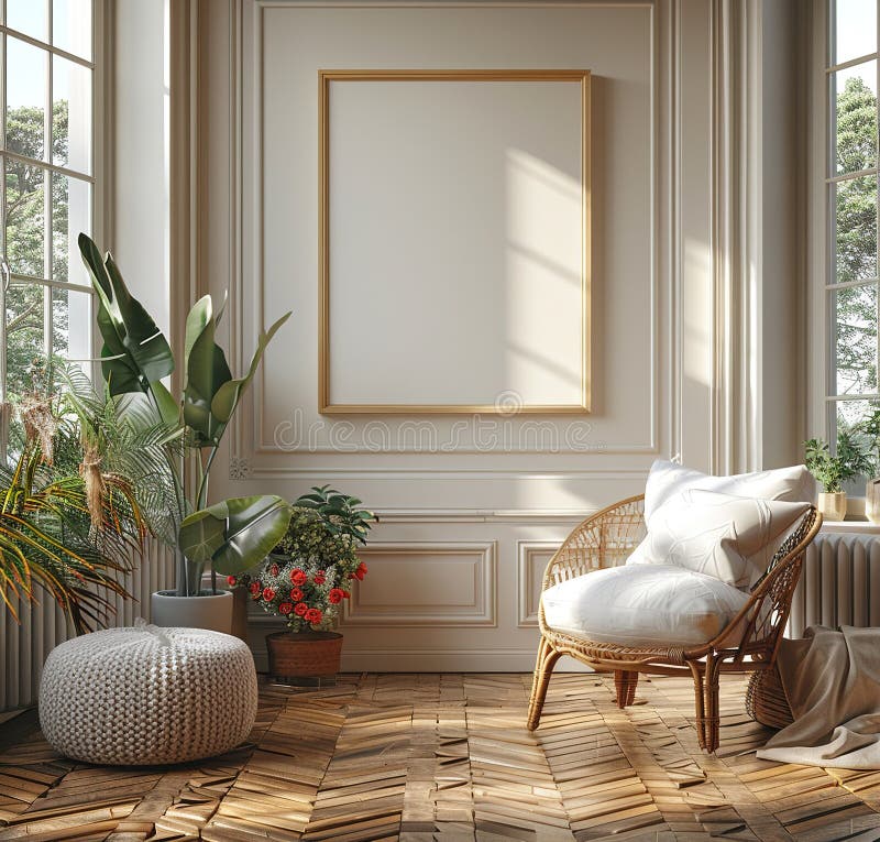 3D Rendering of an Empty Vertical Picture Frame on the Wall Stock ...