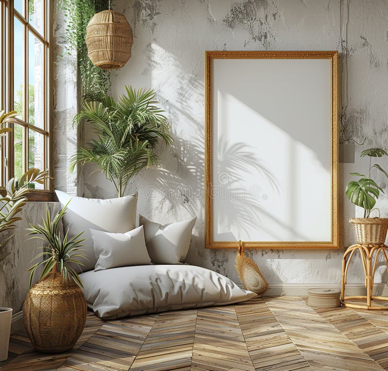 3D Rendering of an Empty Vertical Picture Frame on the Wall Stock ...