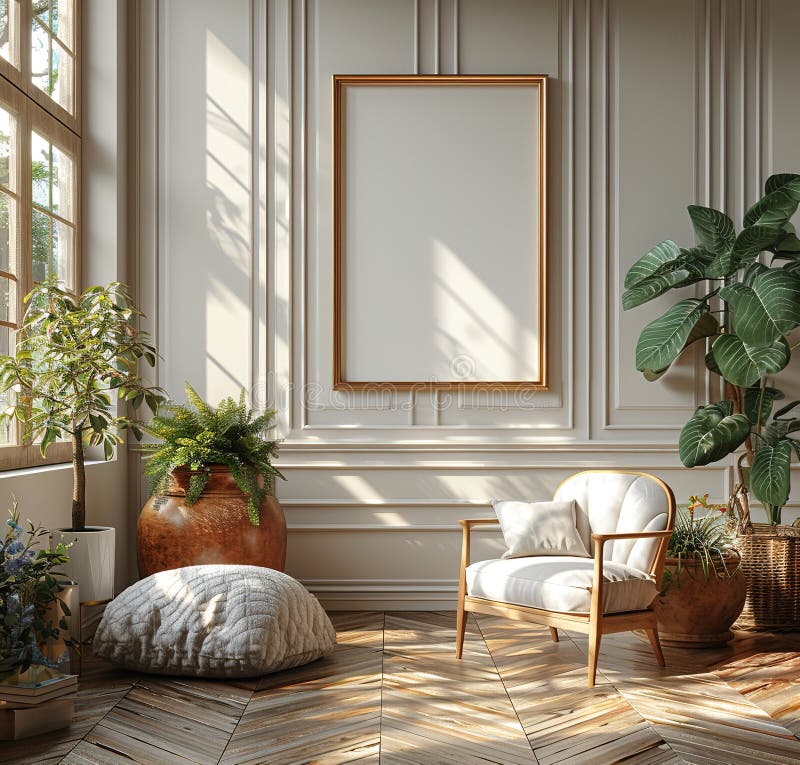 3D Rendering of an Empty Vertical Picture Frame on the Wall Stock ...