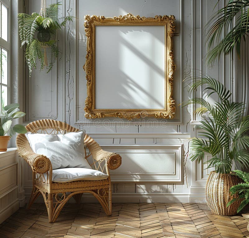 3D Rendering of an Empty Vertical Picture Frame on the Wall Stock ...