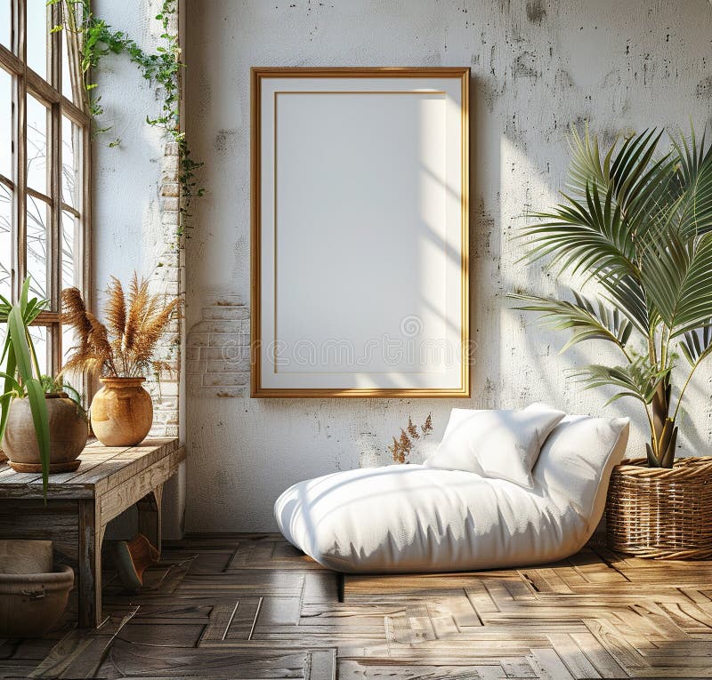 3D Rendering of an Empty Vertical Picture Frame on the Wall Stock ...