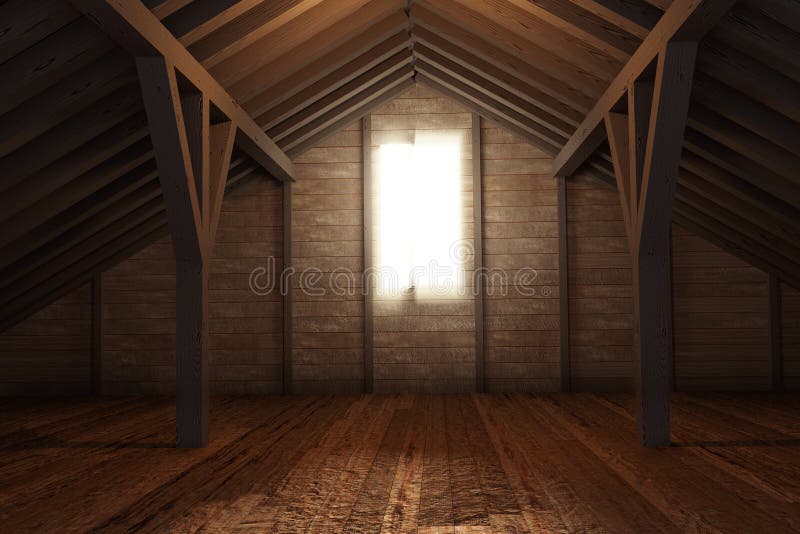 3d Rendering of an Empty Wooden Attic Room Stock Illustration ...