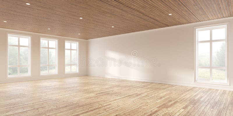 3D Rendering of Empty Wooden Room with Shadow on Wall Stock ...