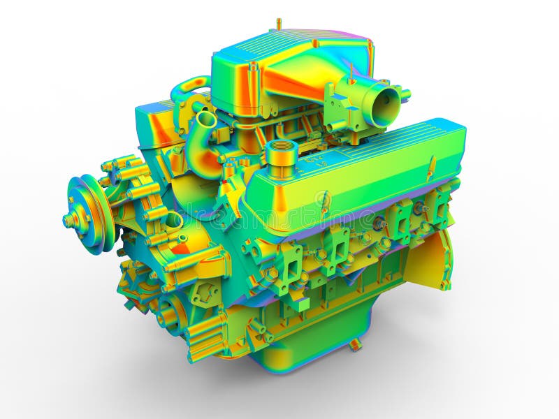 3D Rendering - Engine Assembly Structural Analysis Stock Illustration ...
