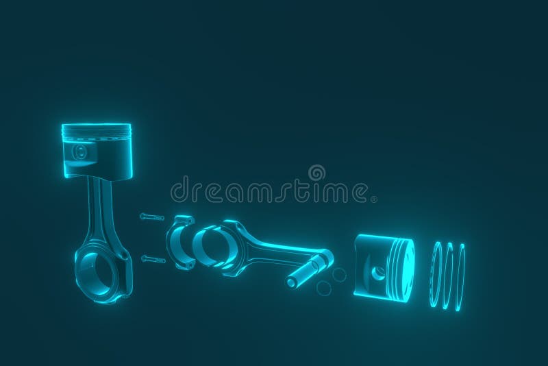 3D Rendering. Engine Piston with Piston Rings Stock Illustration ...