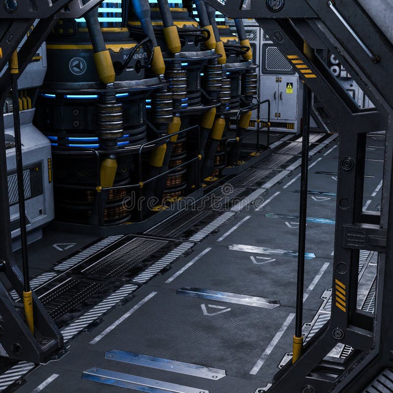 3D-illustration of an Engine Room in a Science Fiction Starship Stock ...
