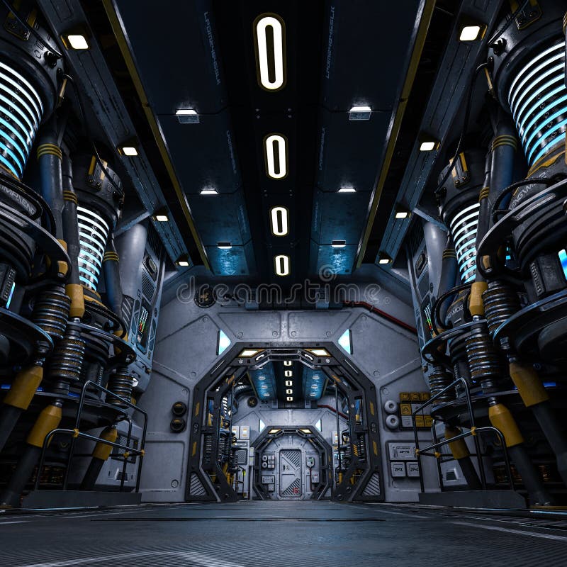 3D-illustration of an Engine Room in a Science Fiction Starship Stock ...