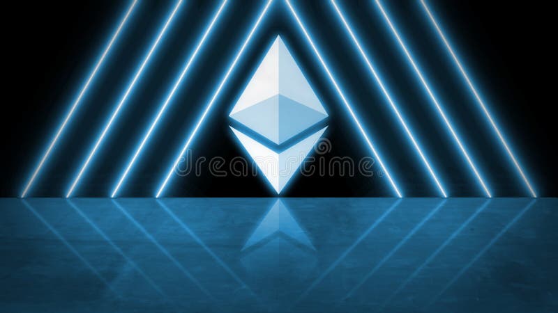 3D Rendering of Ethereum Coin ETH with Blue Glow Led Light and ...
