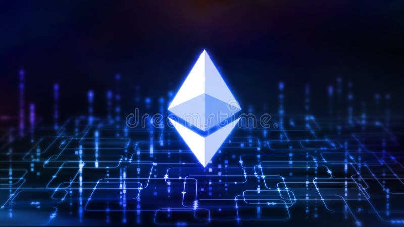 3D Rendering of Ethereum ETH Coin on Abstract Computer Programming ...