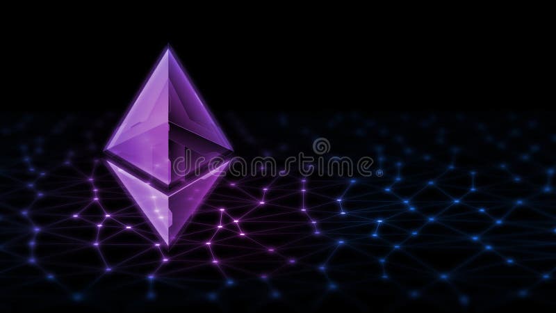 3D Rendering of Ethereum ETH Glowing Led Hologram on Computer Abstract ...