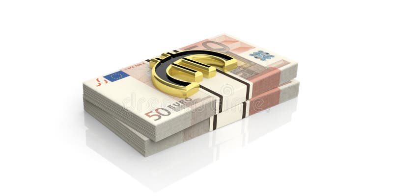 3d Rendering Euro Symbol on 50 Euro Banknotes Stacks Stock Illustration ...