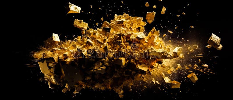 3d Rendering of Explosion of Gold Particles. Explosion of Golden Cubes ...