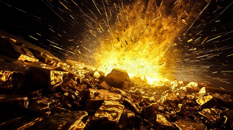 3d Rendering of Explosion of Gold Particles. Explosion of Golden Cubes ...