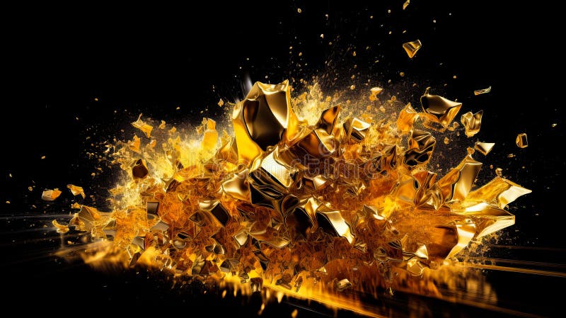 3d Rendering of Explosion of Gold Particles. Explosion of Golden Cubes ...