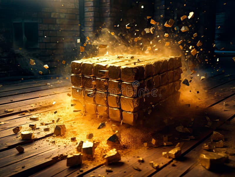 3d Rendering of Explosion of Gold Particles. Explosion of Golden Cubes ...