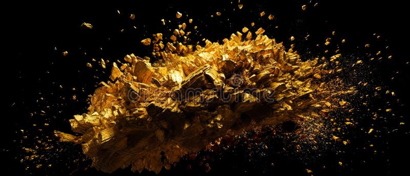3d Rendering of Explosion of Gold Particles. Explosion of Golden Cubes ...