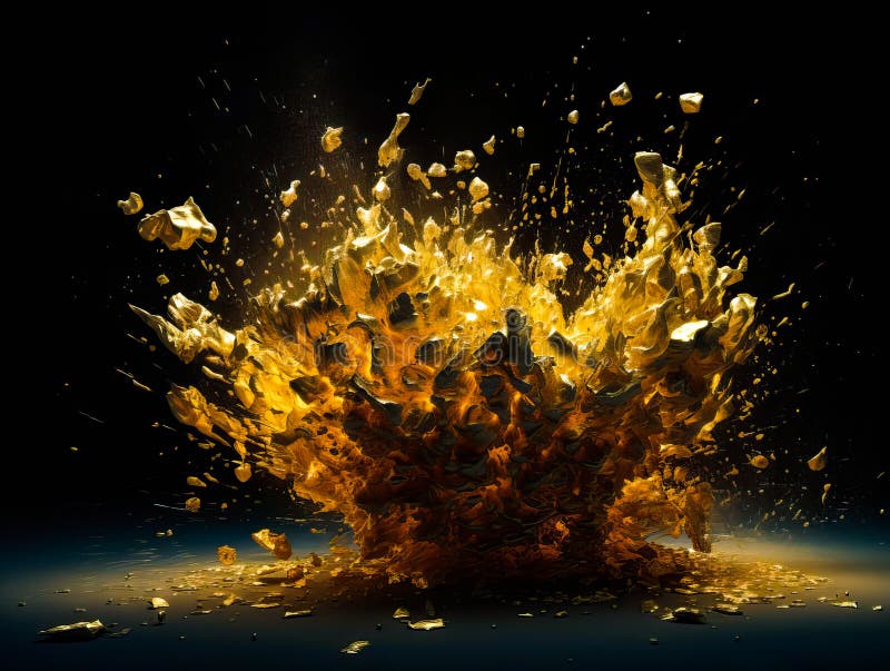 3d Rendering of Explosion of Gold Particles. Explosion of Golden Cubes ...